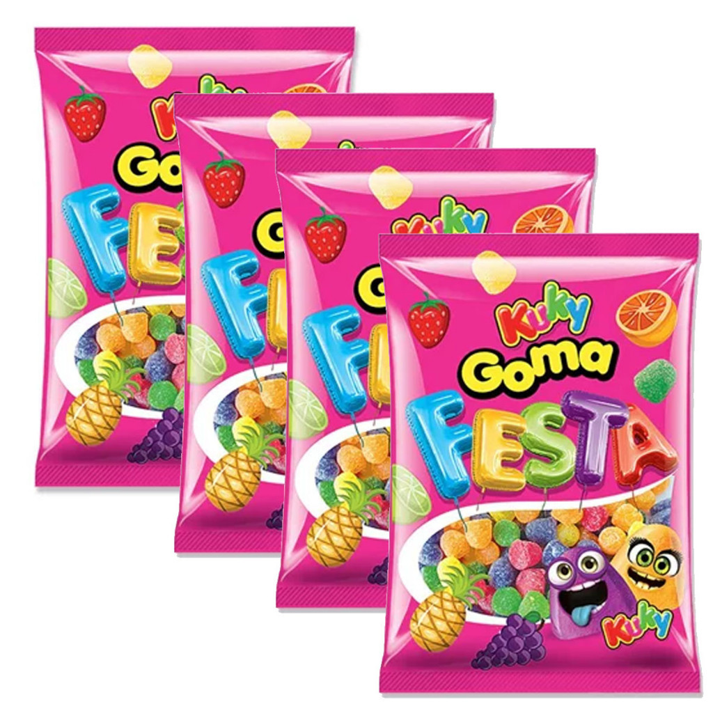 Kit C/4 Pacotes de Gomas Gomets Kuky Festa Diversos Sabores 1kg ...