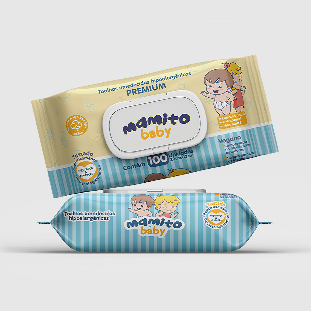 5 Lenço Umedecido Premium 100 Folhas 20x13 Cm Mamito Baby Com Tampa ...