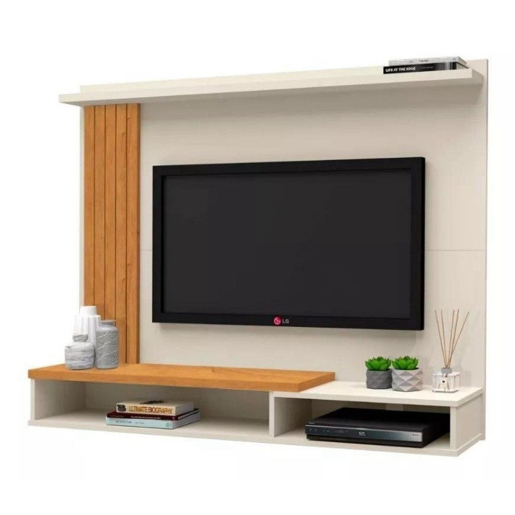 Estante Livro Painel Tv 43 32 42 50 52 Polegadas Quarto Sala Cor Off White/freijó | Shopee Brasil