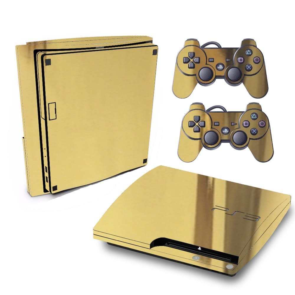 Skin PS3 Slim Playstation Adesivo Película Protetora Sticker Cromo Gold ...