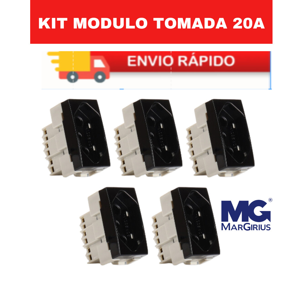 Kit Módulos Tomada Sleek Clean Preto 2p+t 20a Margirius - até 5 UNIDADES | Shopee Brasil