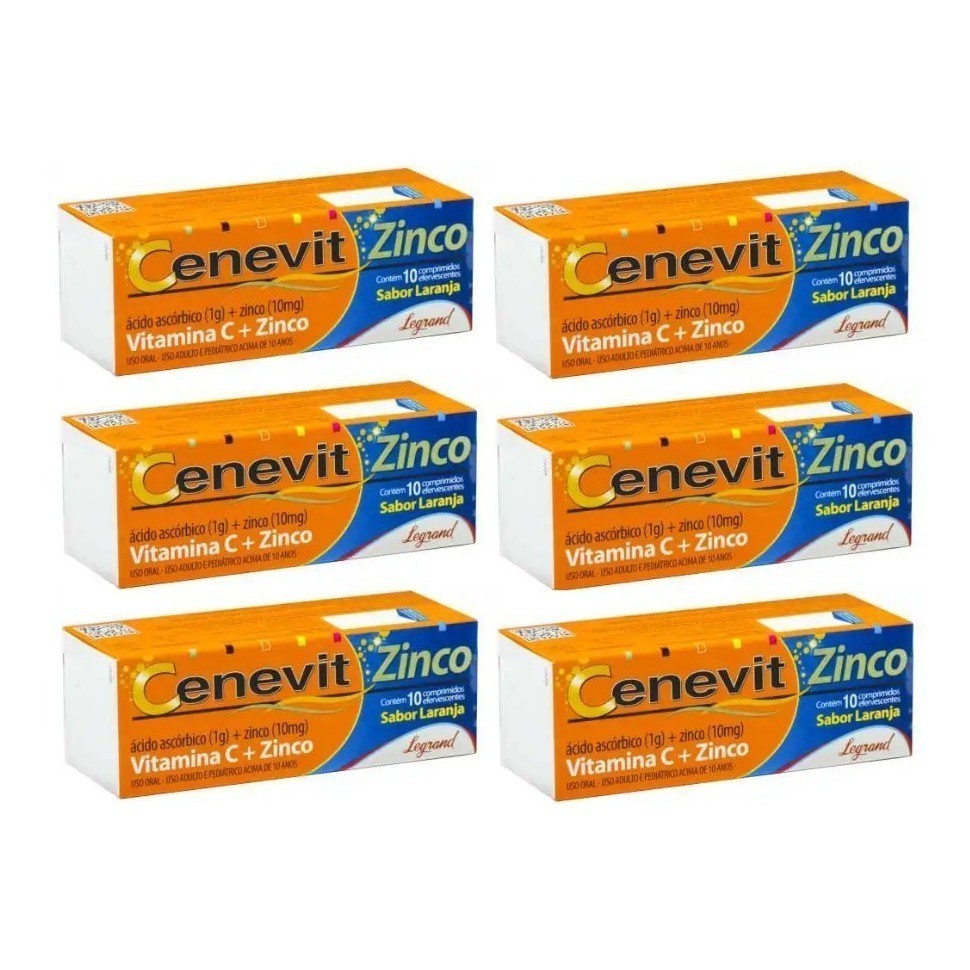 Kit 6 Vitamina C 1g + Zinco Cenevit Zinco - 10 Comprimidos ...