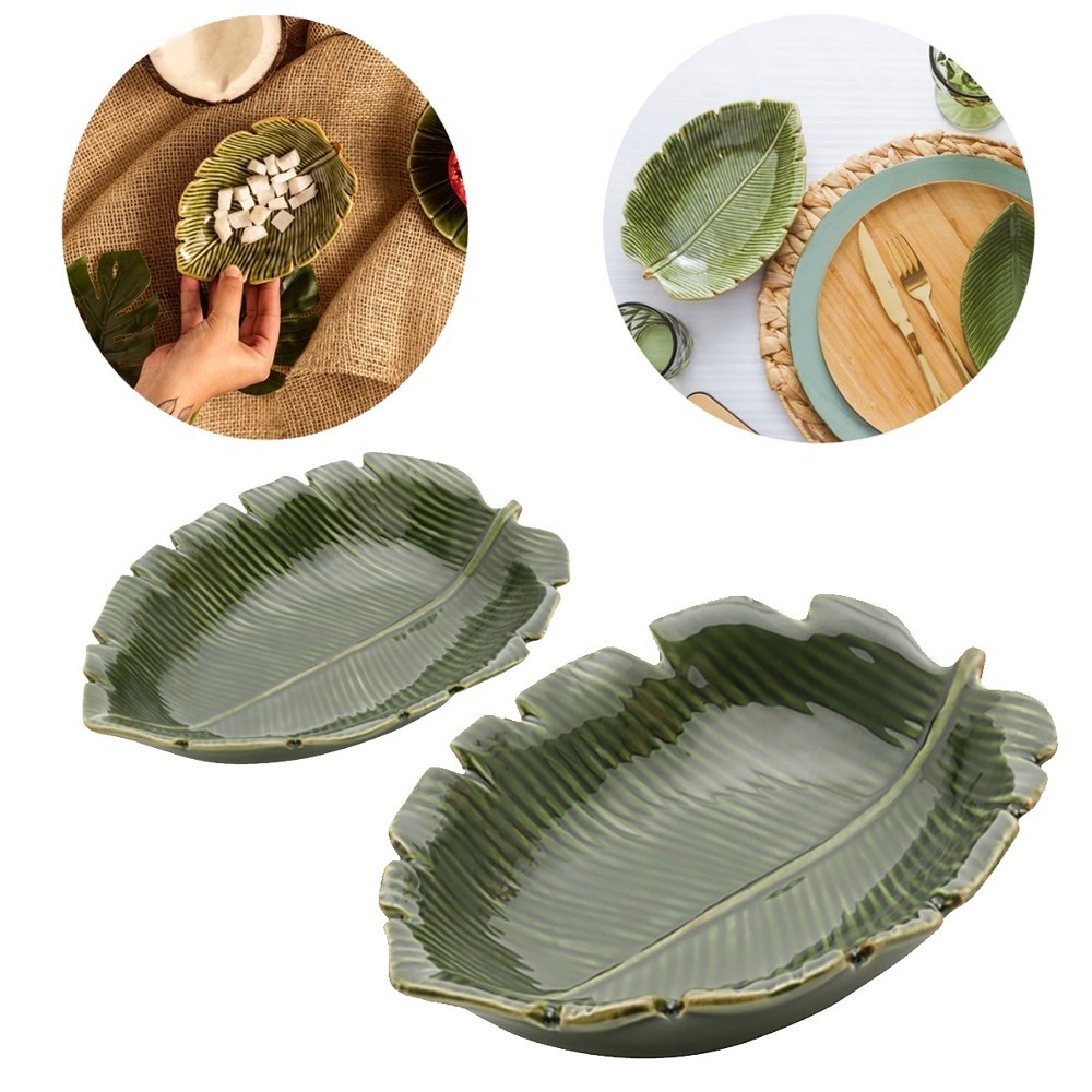 Kit 2 Folhas Decorativas De Cerâmica Banana Leaf Verde 16cm + 23cm Petisqueira Lyor | Shopee Brasil