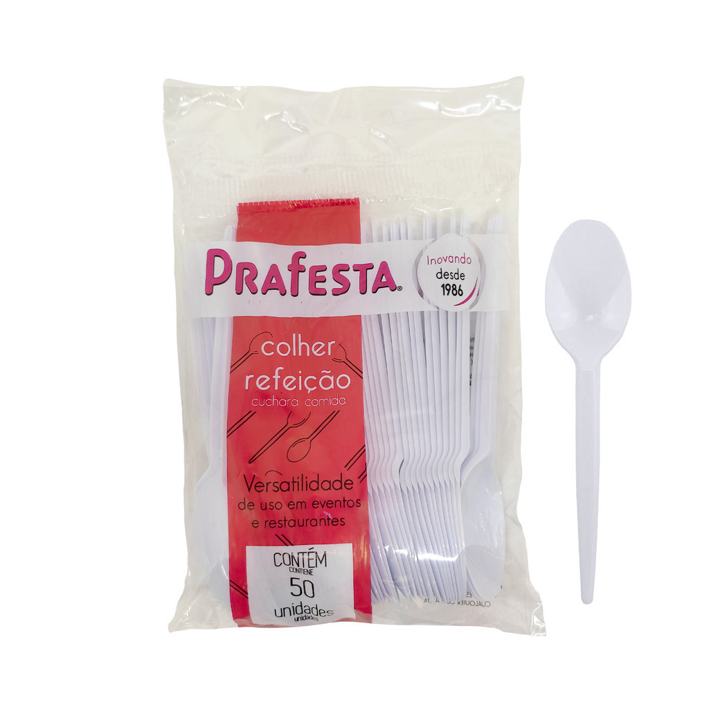 PRAFESTA COLHER REFEICAO BRANCO C/50 | Shopee Brasil