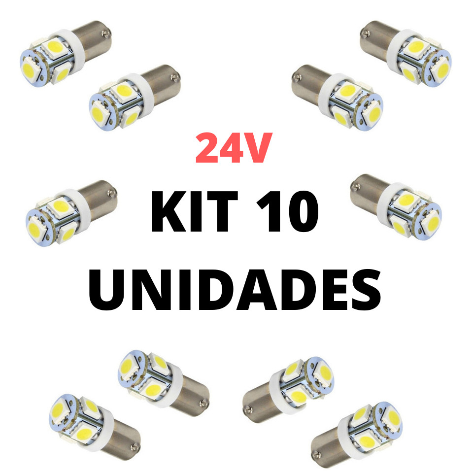 Lampada led BA9S 5 smd 5050 branco 24V (10 unidades) | Shopee Brasil