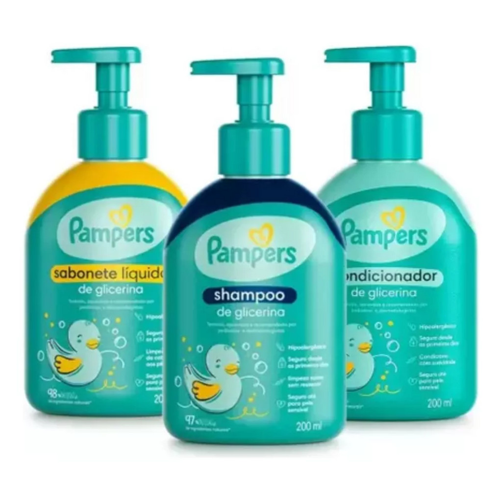 Kit Pampers Shampoo + Condicionador + Sabonete Líquido | Shopee Brasil