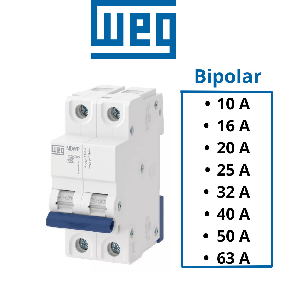 Mini Disjuntor Weg Bipolar Bifásico 10a/ 16a/ 20a/ 25a/ 32a/ 40a/ 50a/ 63a Curva C | Shopee Brasil