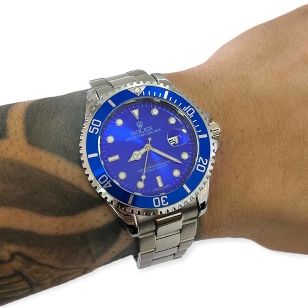 Relógio Rolex Masculino Prata e Azul em Aço Inox Premium a Pronta ...