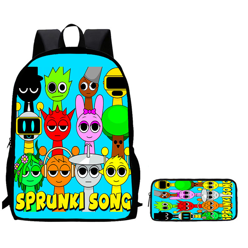 2 Peças/Conjuntos Mochila Infantil + Caixa De Lápis Sprunki Desenhos ...