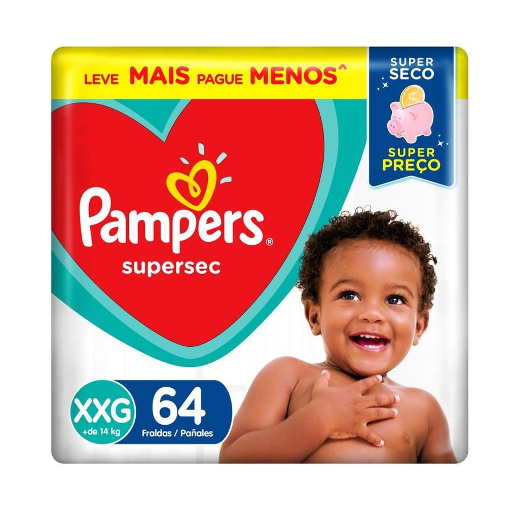 Fralda Pampers Supersec Tamanho XXG 64 Unidades - PeG | Shopee Brasil