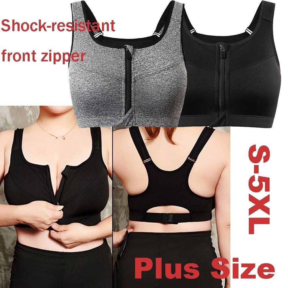 Soutien Esportivo Feminino Grande De 5xl Com Zíper Largo No Peito/Frente E Empurrão Elástico ...