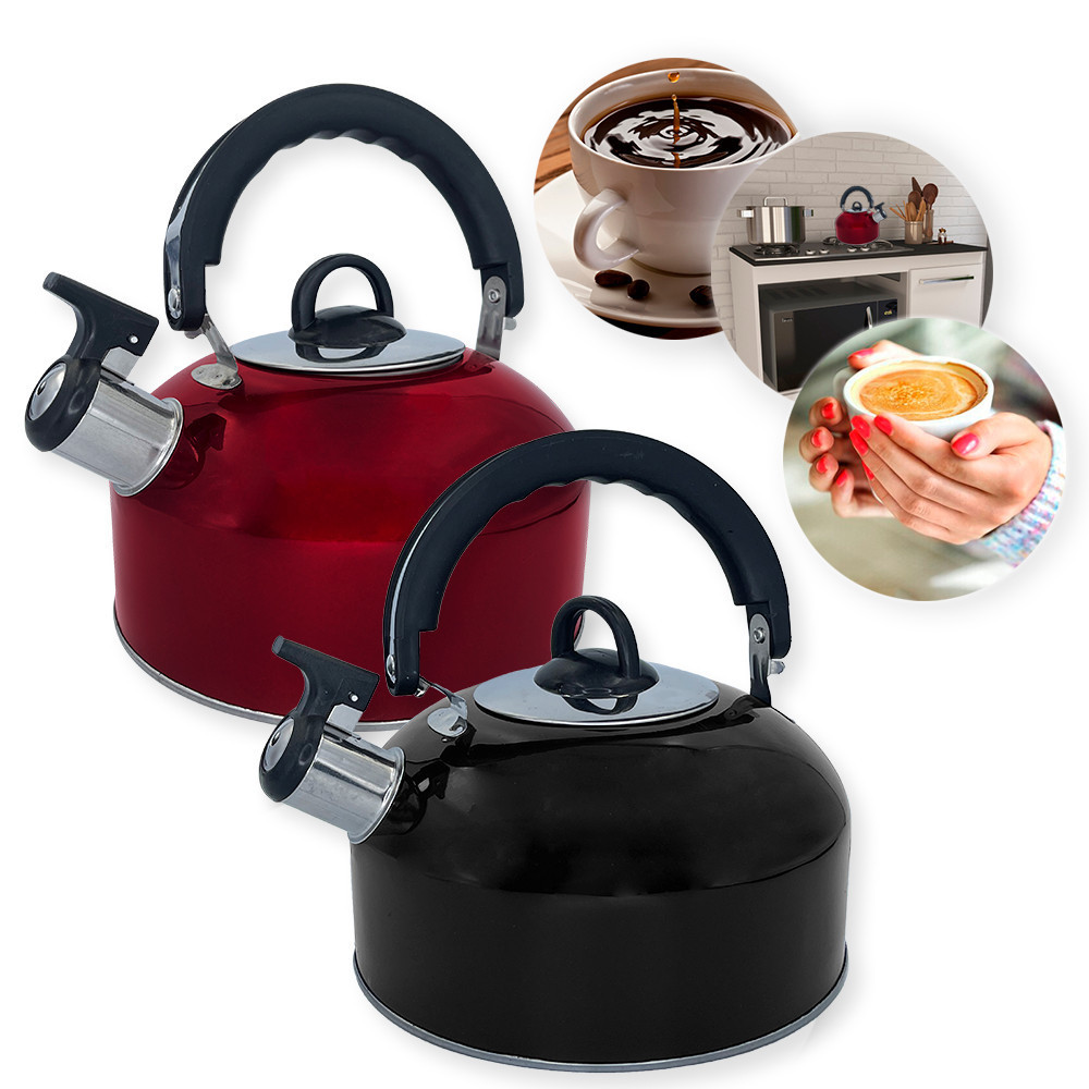 Chaleira Com Apito e Tampa Em Aço Inox 2 Litros Chaleiras PRETA ...