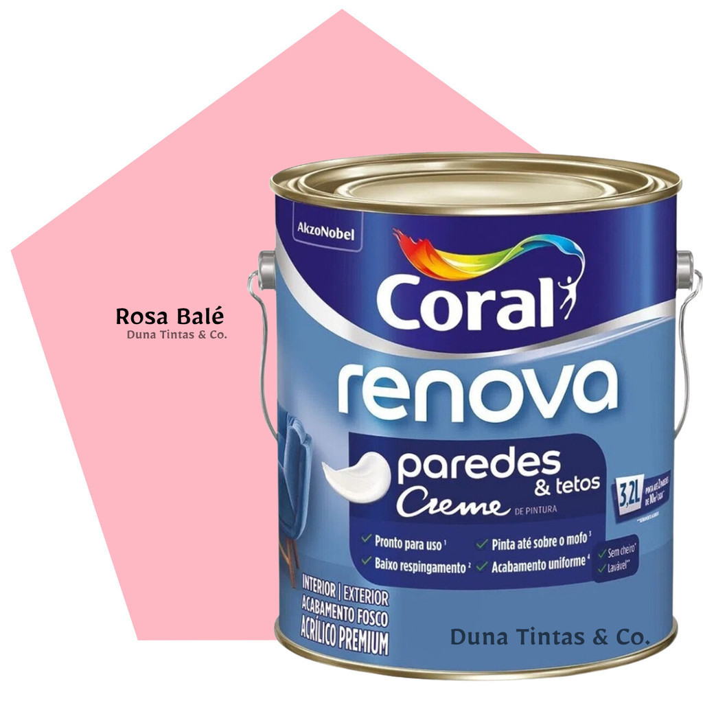 Tinta Coral Renova Paredes e Tetos Rosa Balé 3,2L | Shopee Brasil