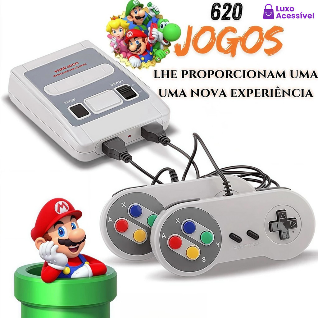 Super Nintendo Mini SNES equipado com 2 controles 8 bits e 620 jogos ...