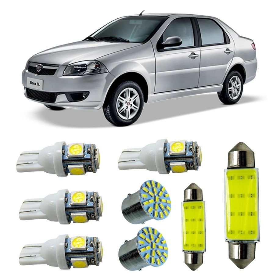 Kit Led Interno Externo Fiat Siena Teto Placa Ré Farolete | Shopee Brasil
