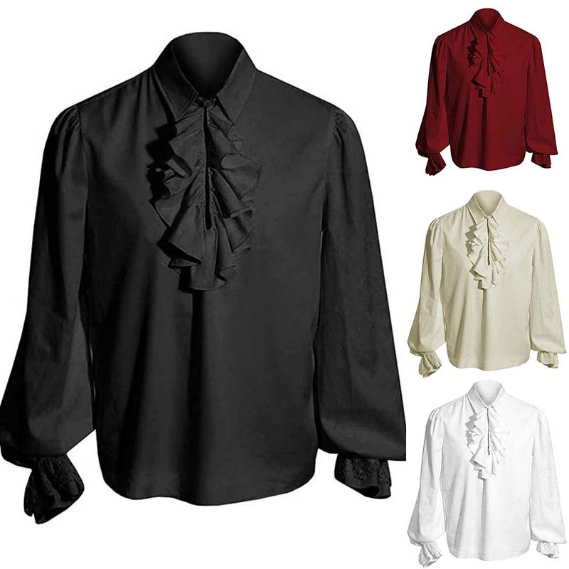 Camisa Pirata Masculina Vampiro Renascentista Medieval Babados Steampunk Gótico Victoria cosplay ...
