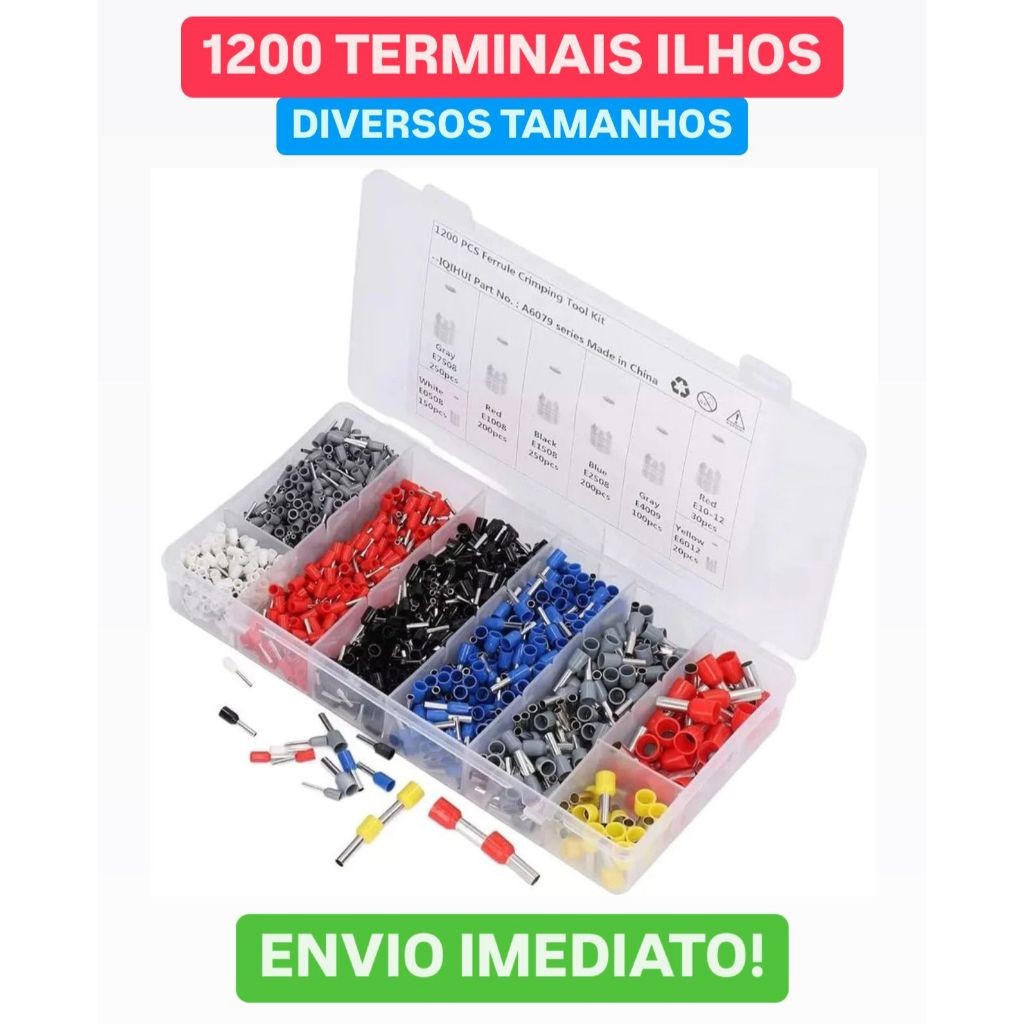Kit 1200 Peças Terminal Tubular Ilhos Até 10mm Variados - 800 Peças ...