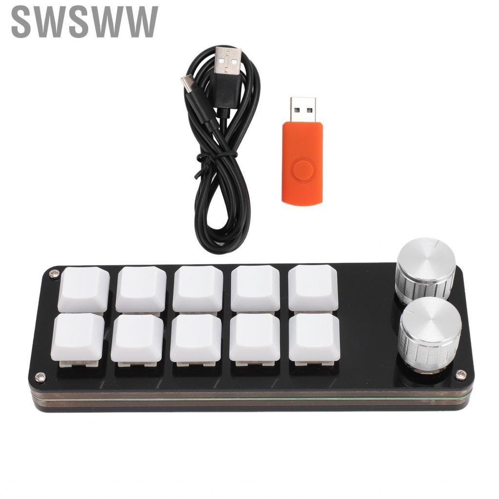 Swsww Custom Programming Mini 10 Key Keyboard with 2 Knob Blue Switch Hot Swappable One Handed ...