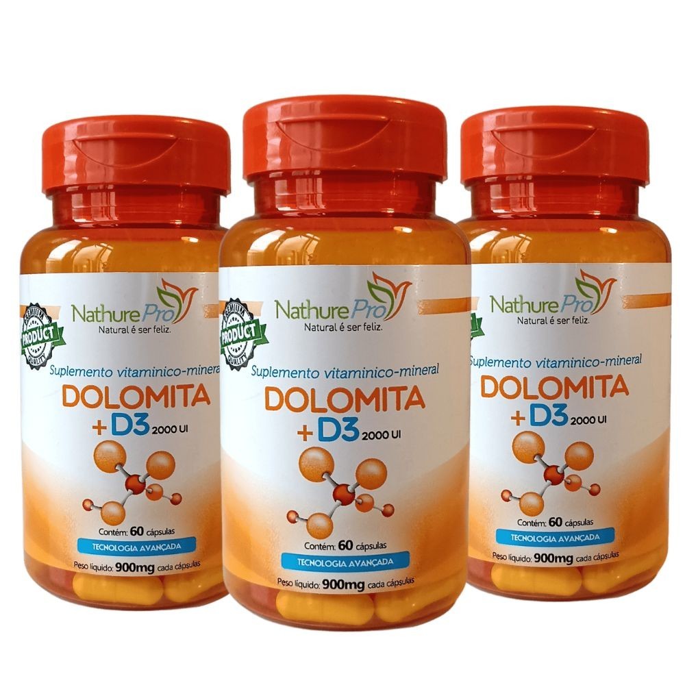 Kit 3 Dolomita + D3 60 Cápsulas 900mg - PRONTA ENTREGA!! | Shopee Brasil