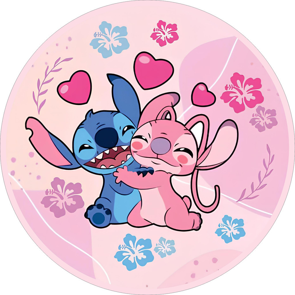 Capa de Painel Redondo Stitch e Angel Flor em Tecido Sublimado 50x50 cm ...