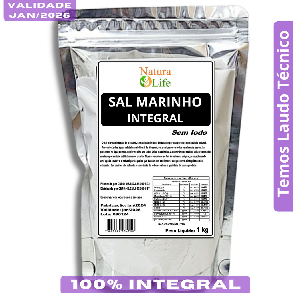 Sal Marinho Integral Moído Sem Adição De Iodo 1 Kg | Shopee Brasil