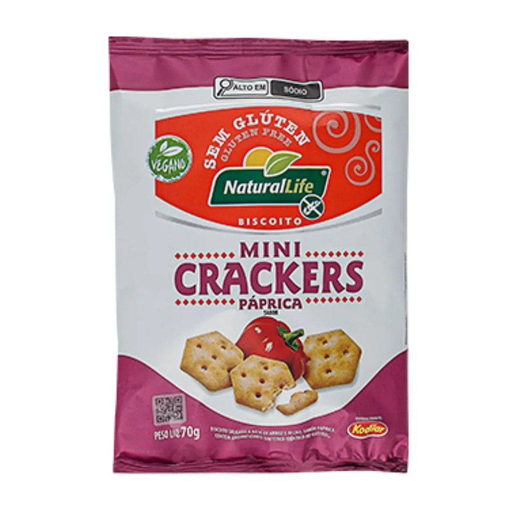 BISCOITO MINI CRACKERS SABOR PAPRICA VEGANO SEM GLUTEN KODILAR 12 x 70g ...