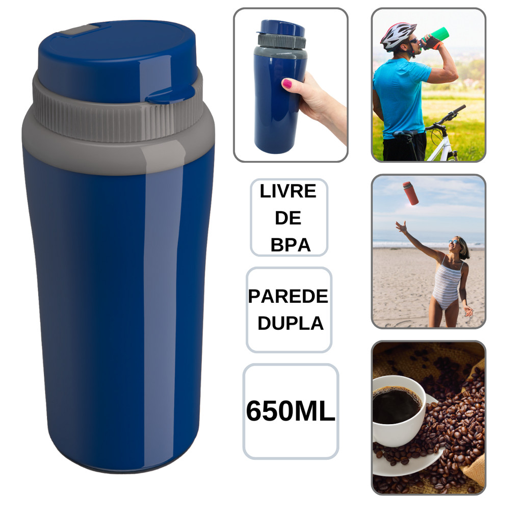 Copo Térmico Azul 650ml Unitermi Miami Água Café Chá Garrafa Squeeze ...