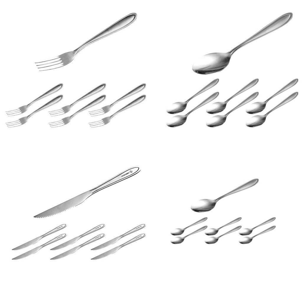 Kit 24 Talheres Aço Inox Polido Garfo Colher Sobremesa Faca | Shopee Brasil
