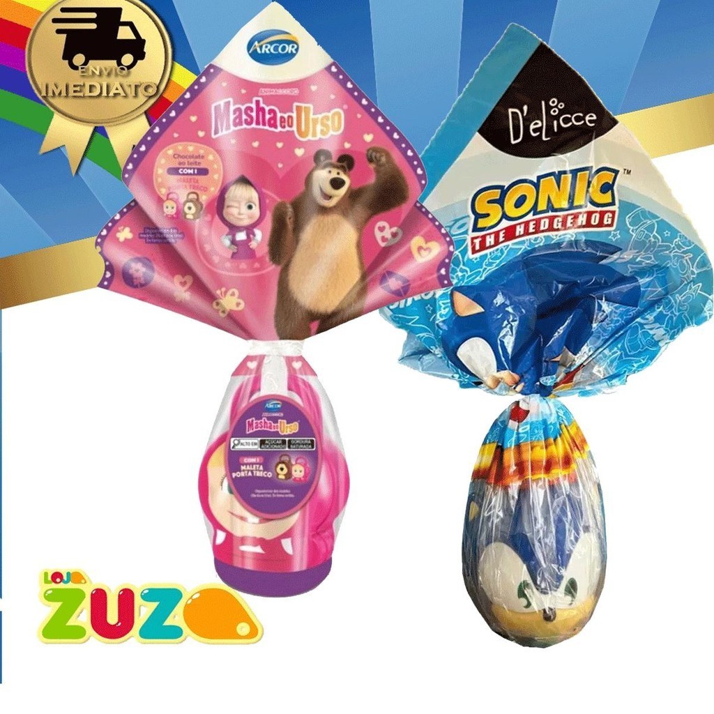 Ovo De Páscoa Masha e o Urso 100g + Chocolate Sonic 90 g | Shopee Brasil