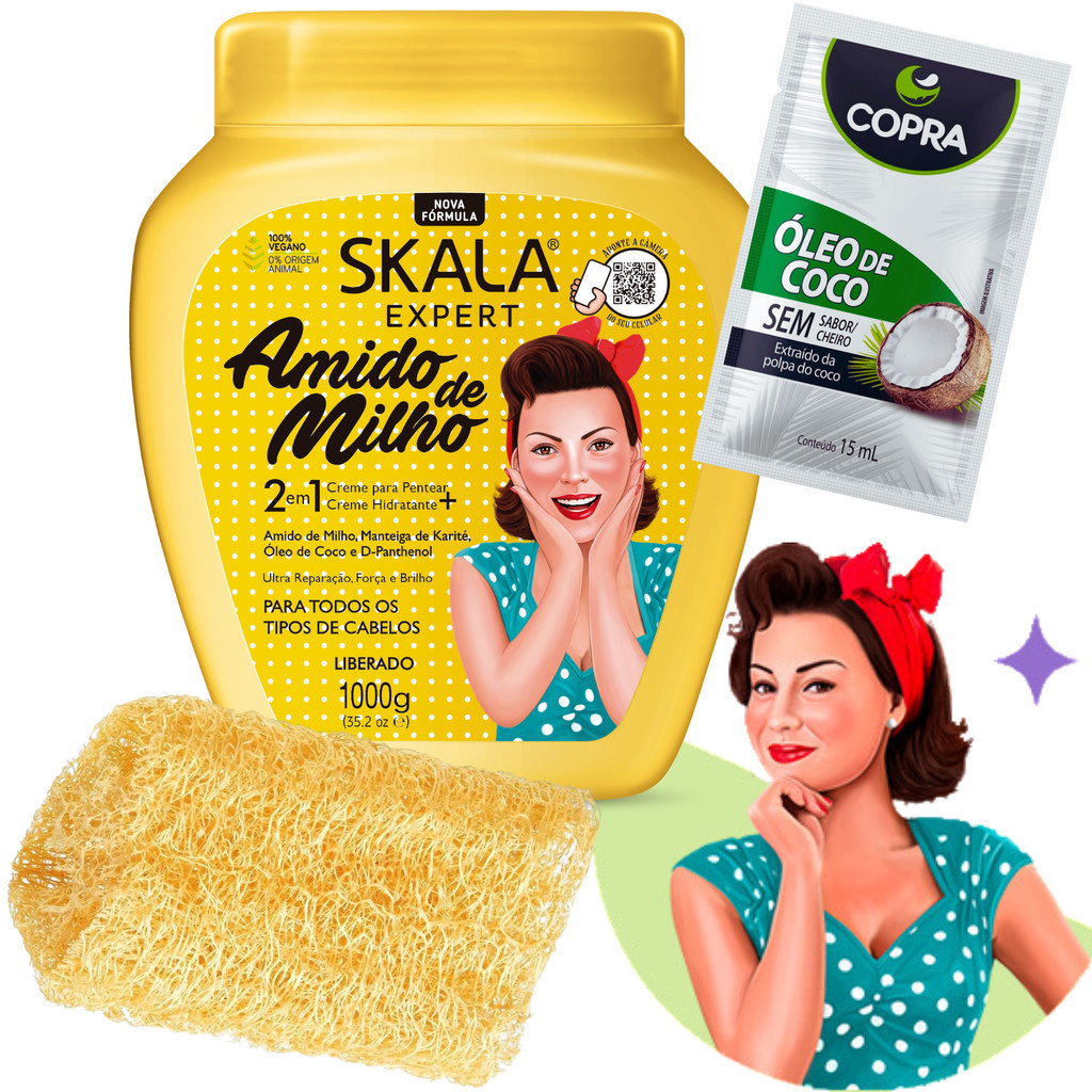 Maskara capilar Amido de Milho Skala oleo coco bucha vegetal | Shopee ...