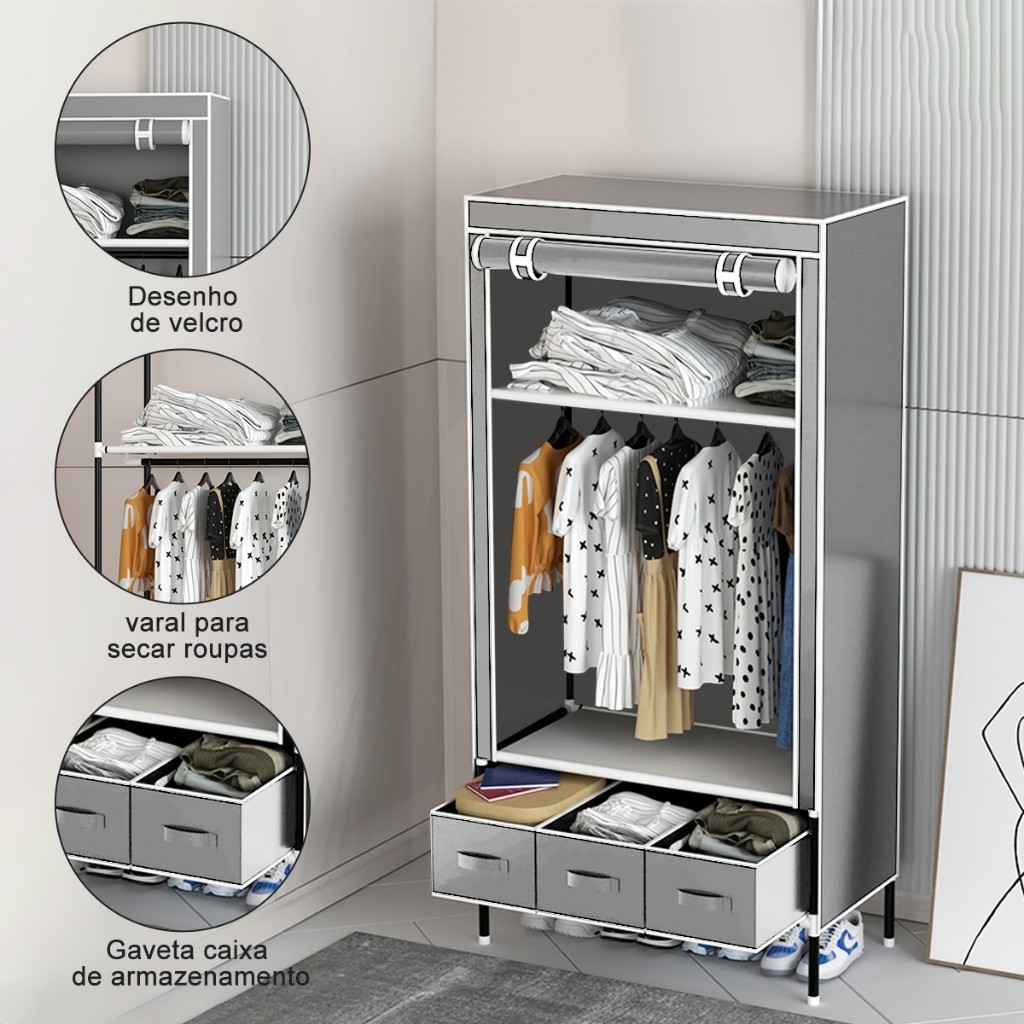 Guarda Roupa Dobrável Para Organizar Roupa Armazenamento de Roupas Com ...