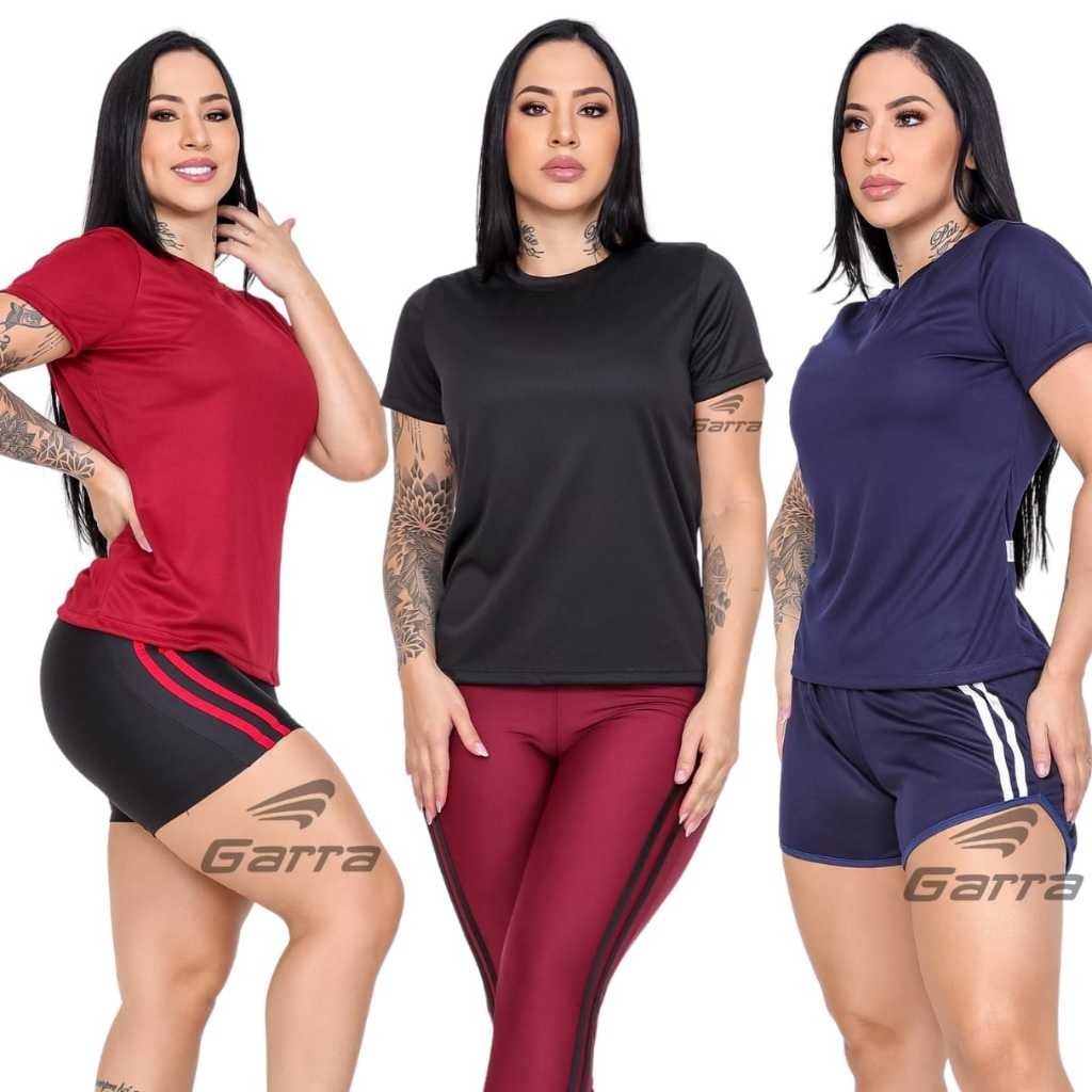 Kit 3 Camisetas Feminina Manga Curta Dri Fit Fitness Para Treino ...