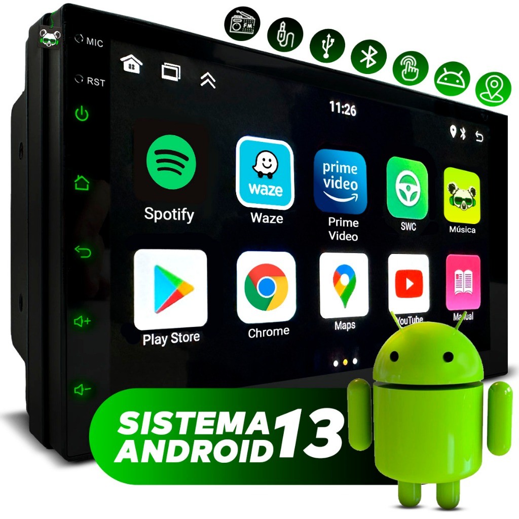 Central Multimidia Android 13 2GB 7 Pol 2 Din Espelhamento USB ...
