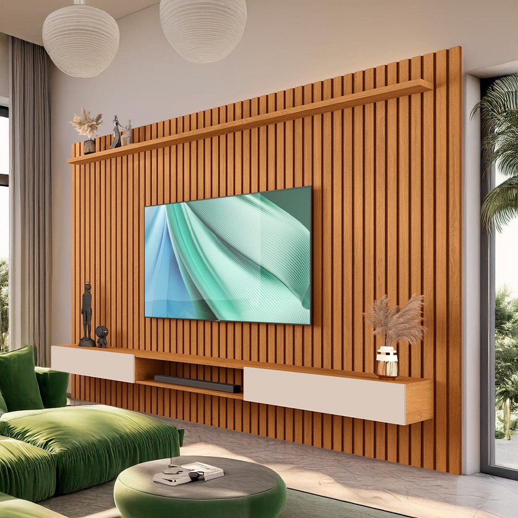 Painel Ripado Com Rack Suspenso TV Até 75 Polegadas 1.8 Nature Off ...