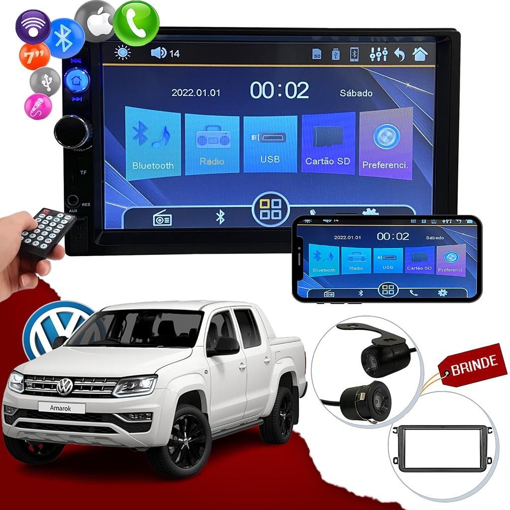 Central Multimidia Amarok 2015 2016 2017 2018 2019 2020 2021 bluetooth camera espelhamento usb ...