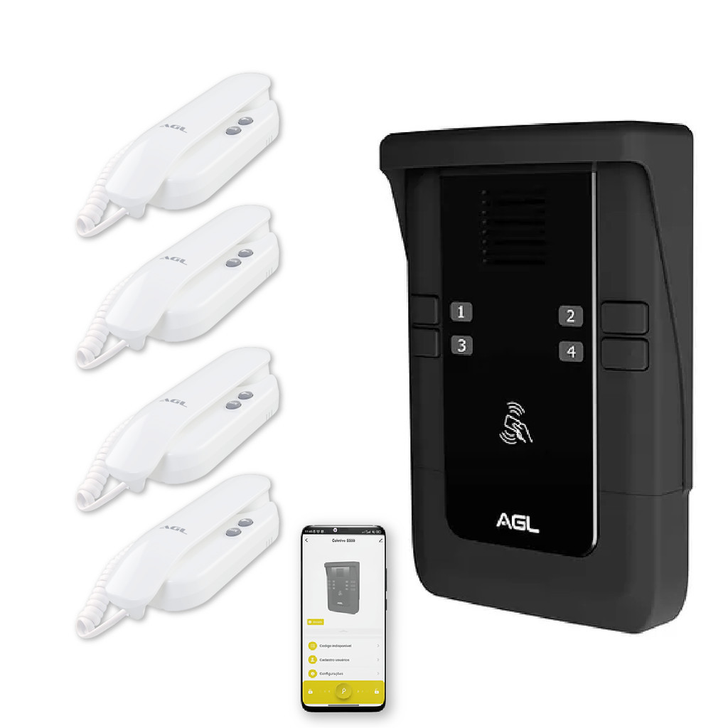 KIT PORTEIRO COLETIVO AGL S-500 04 PONTOS + 4 INTERFONES | Shopee Brasil