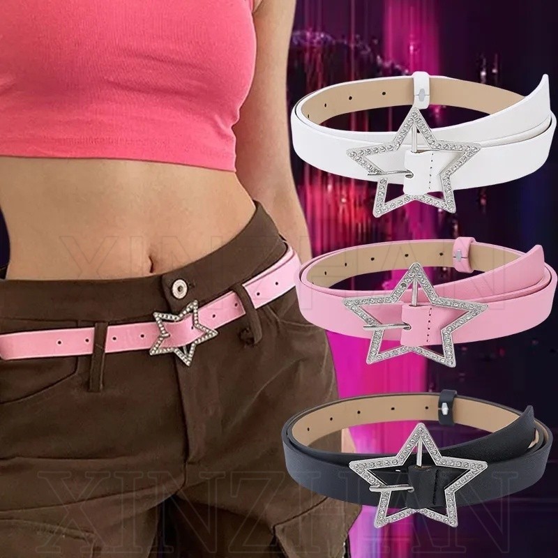 Cinto De Couro Estrela Y2K Rosa Da Moda/Branco Feminino Estilo Coreano ...