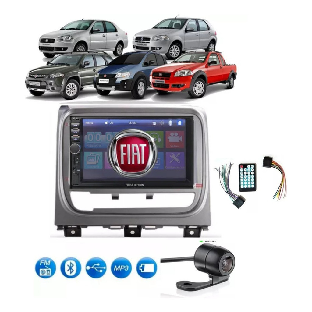 Kit Central Multimídia 2 Din Mp5 Fiat Palio Siena + Câmera | Shopee Brasil