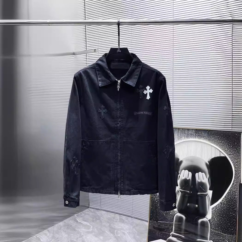 2VYV Chrome Hearts Denim Coat Série SVIP Especial Cruz Escuro Jacquard ...