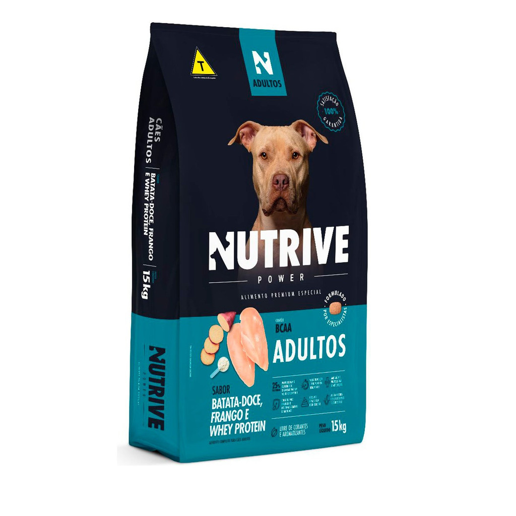 Ração Nutrive Cães Adultos Power Batata doce, frango e whey protein 15 ...