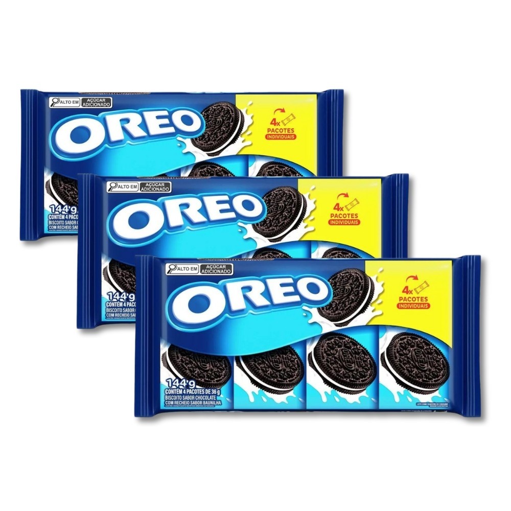 Biscoito Oreo Recheado Baunilha Kit 3 packs de 144g - 4x36g | Shopee Brasil