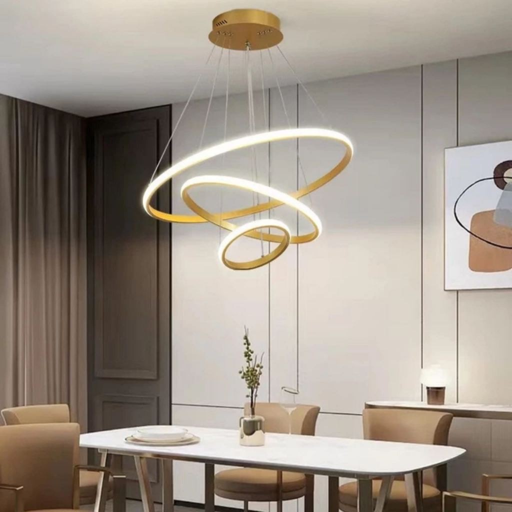 Lustre Pendente Led Moderno Anéis Led 89w 3 Arcos Dourado 220V 3 ...