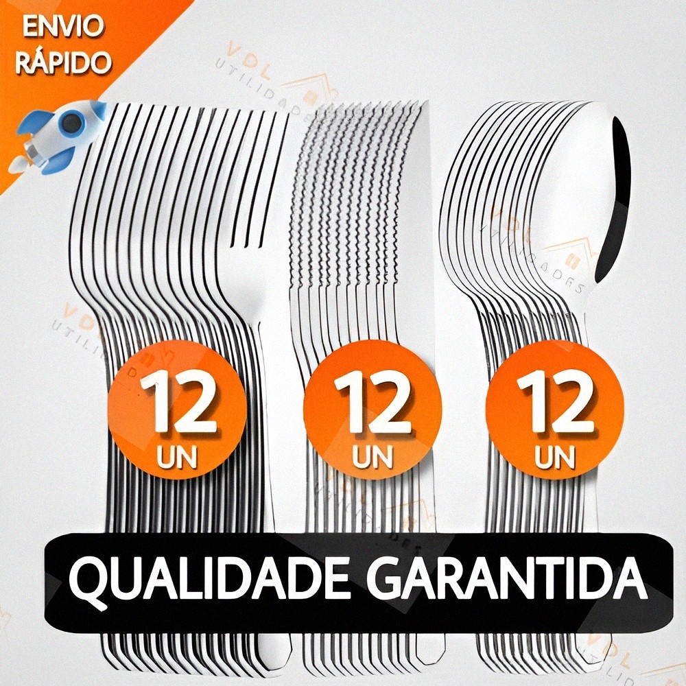 Jogo de Talher 36 peças Aço Inox 12 Facas 12 Garfos e 12 Colheres de ...