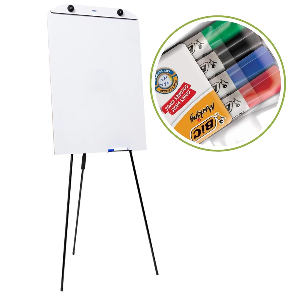 Flip Chart Quadro Branco 60x90cm Tripé Retrátil com 4 Marcadores ...