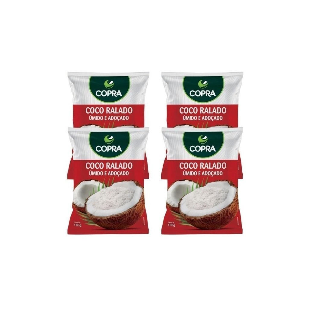 Kit 4 Unidades Coco Ralado Umido E Adocado Copra 100g | Shopee Brasil