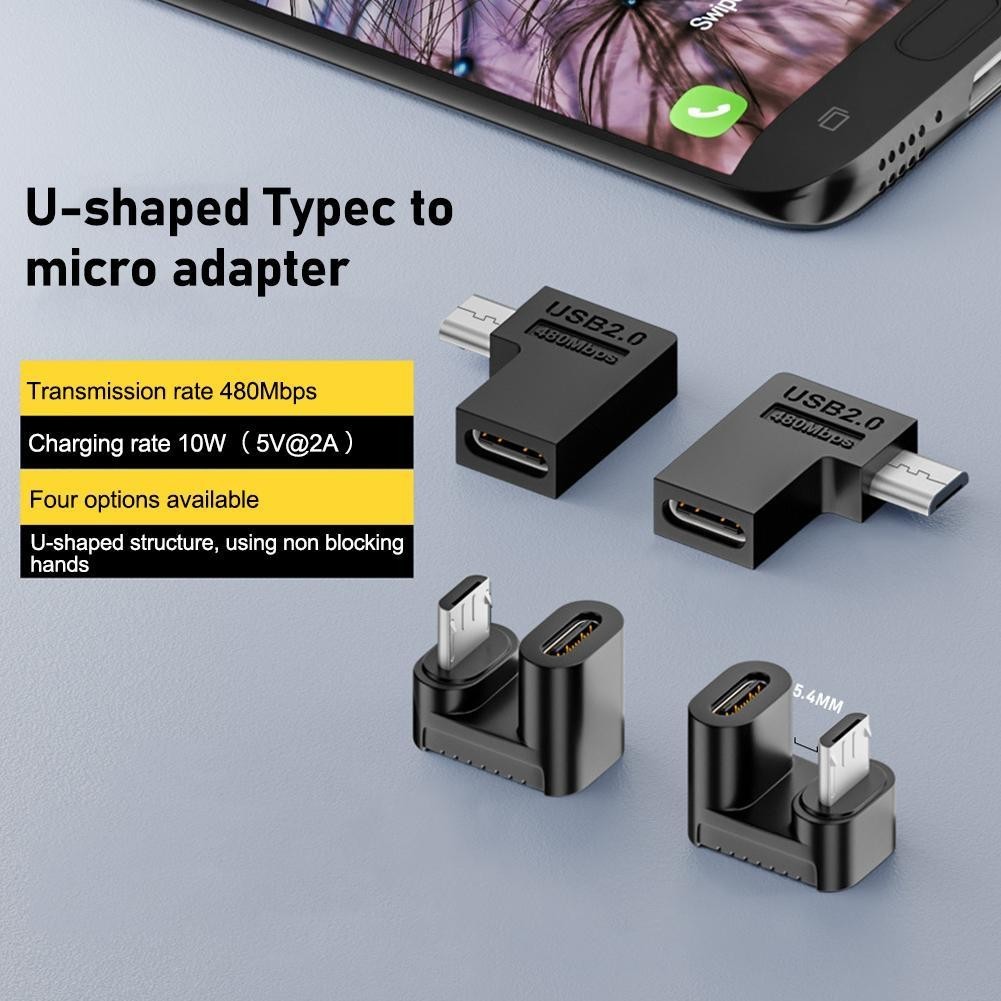 Adaptador USB-C Fêmea Para Micro Macho USB2.0 Tipo 90 Graus Android ...