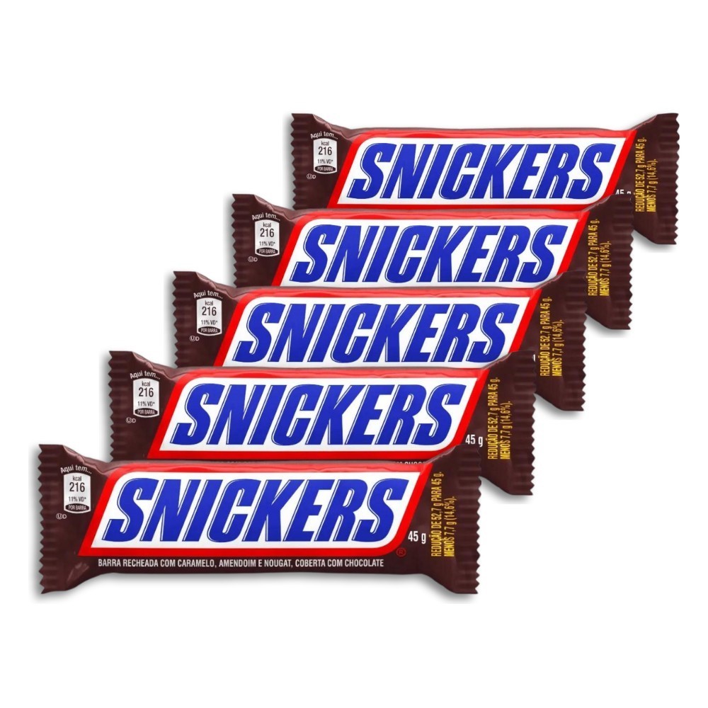 Chocolate Snickers Individual Kit 5 unidades de 45g | Shopee Brasil