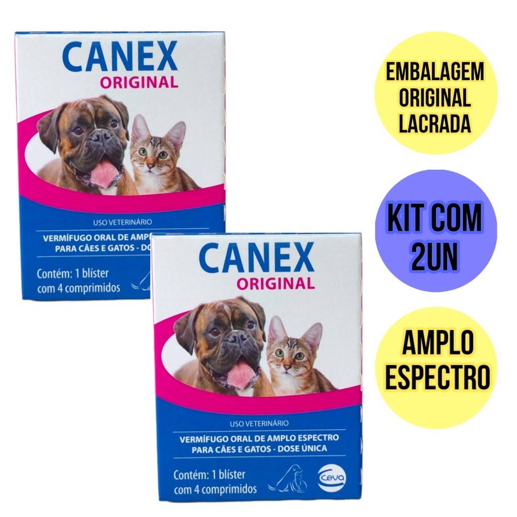 Vermifugo Cachorro Gato PeT Canex Original - 4 Comprimidos Dose Única ...