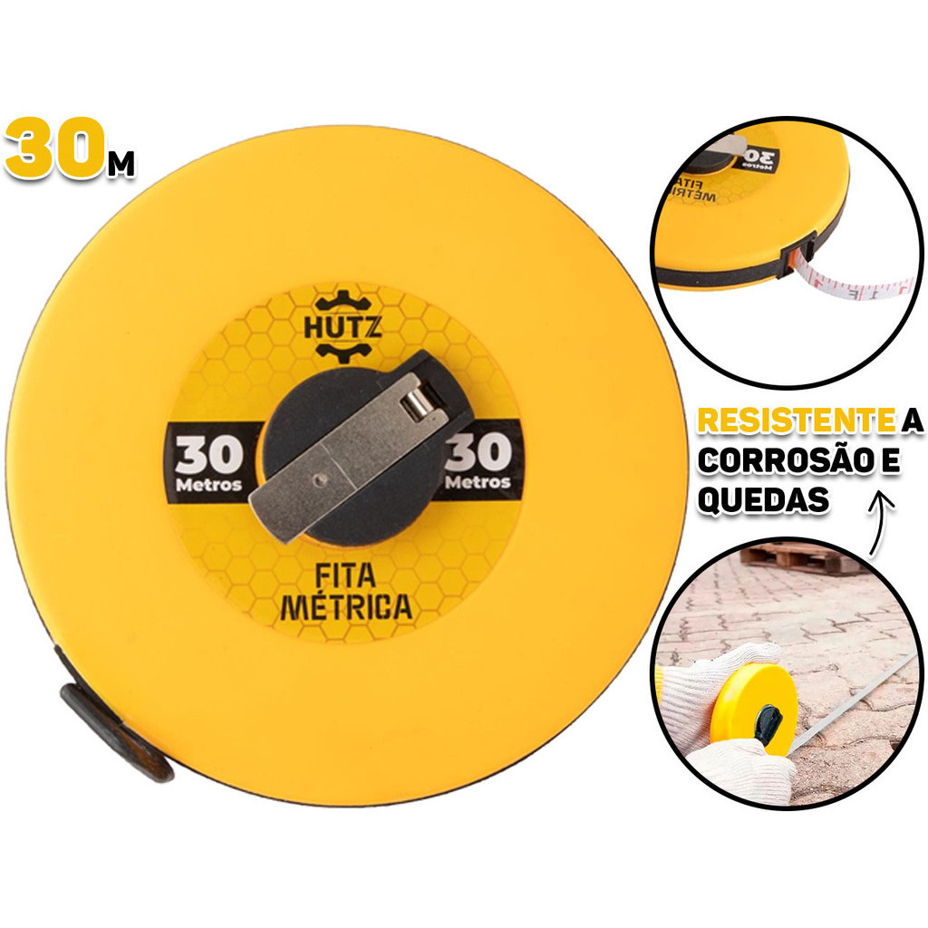 Fita Métrica Trena 30 Metros Fibra De Vidro Longa Tipo Caixa Fechada ...