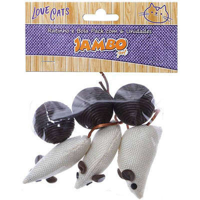 Brinquedo Jambo Ratinho e Bola Pack Marrom 6un Cat Relax Para Gatos ...